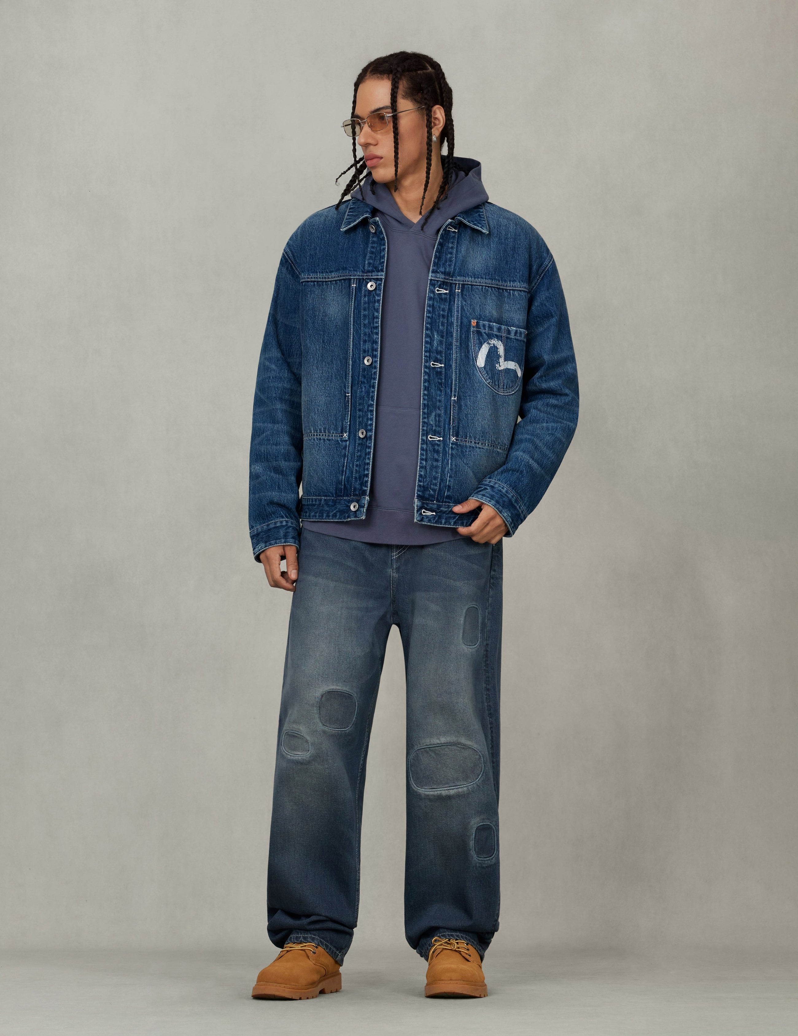 Distressed Seagull Print Relax Fit Vintage Washed Denim Jacket – EVISU