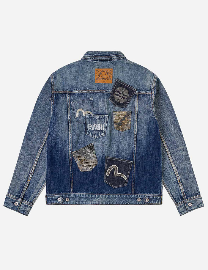 Brocade Patch Multi-pocket Denim Jacket – EVISU